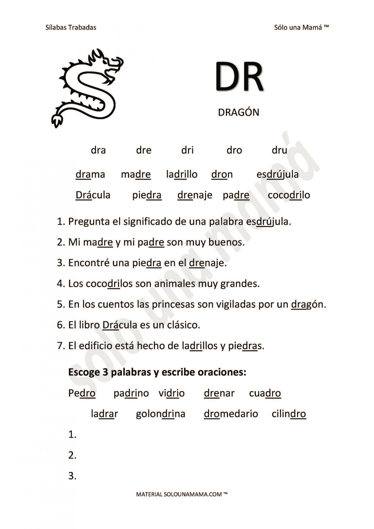 Ejercicios con Sílabas Trabadas DR - Sólo Una Mamá