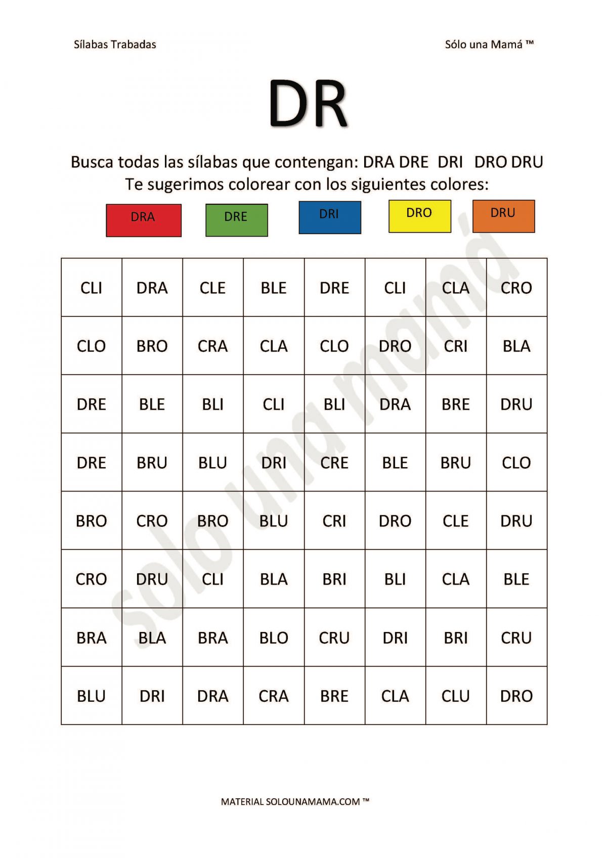 Ejercicios con Sílabas Trabadas DR - Sólo Una Mamá