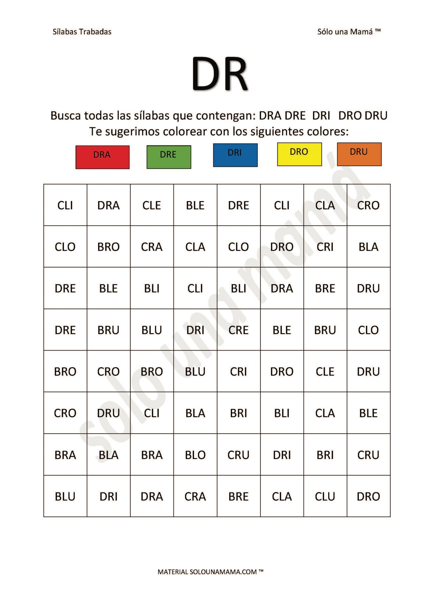 Ejercicios con Sílabas Trabadas DR - Sólo Una Mamá