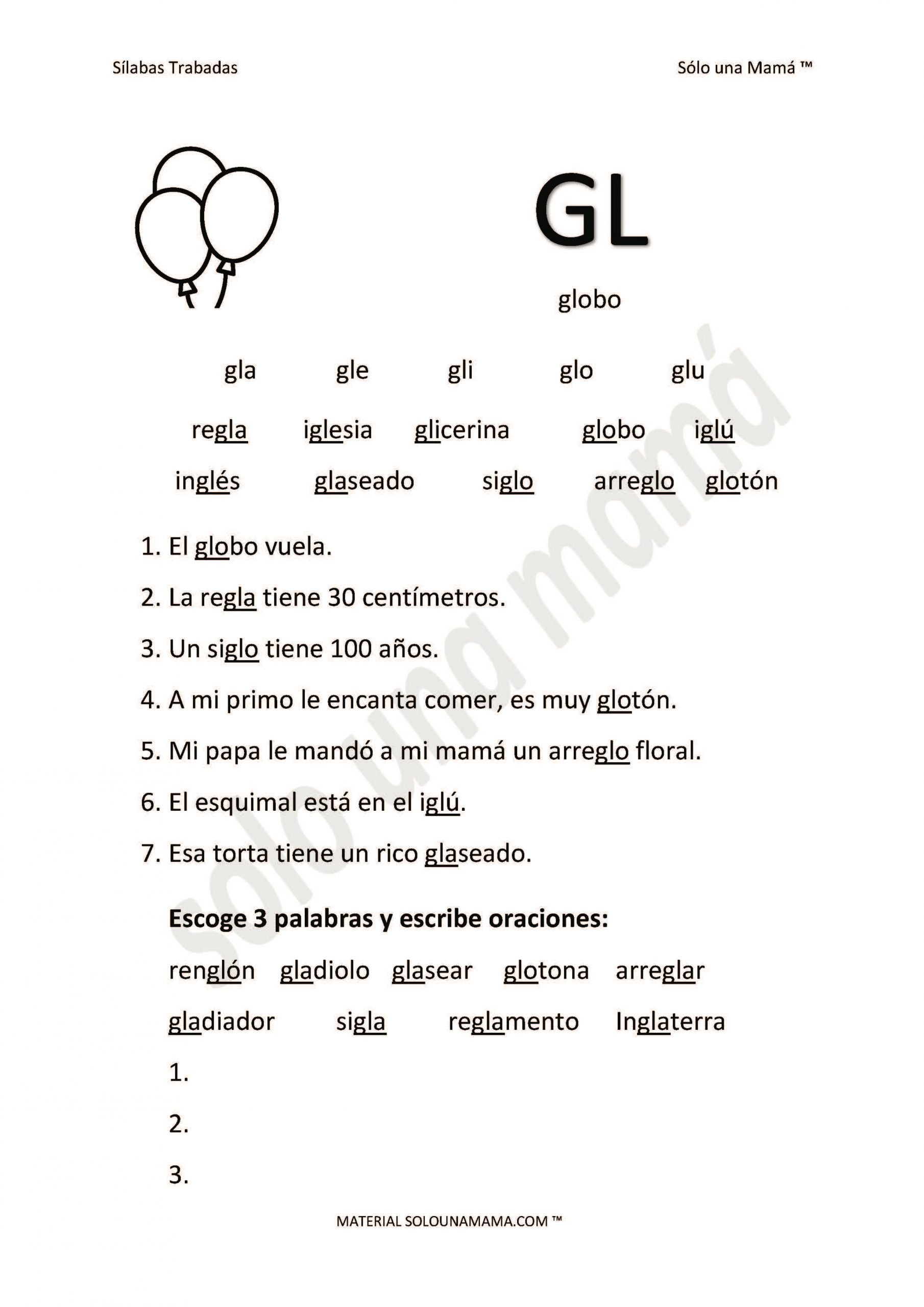 Ejercicios con Sílabas Trabadas GL - Sólo Una Mamá Ejercicios con Sílabas Trabadas GL - Sólo Una Mamá