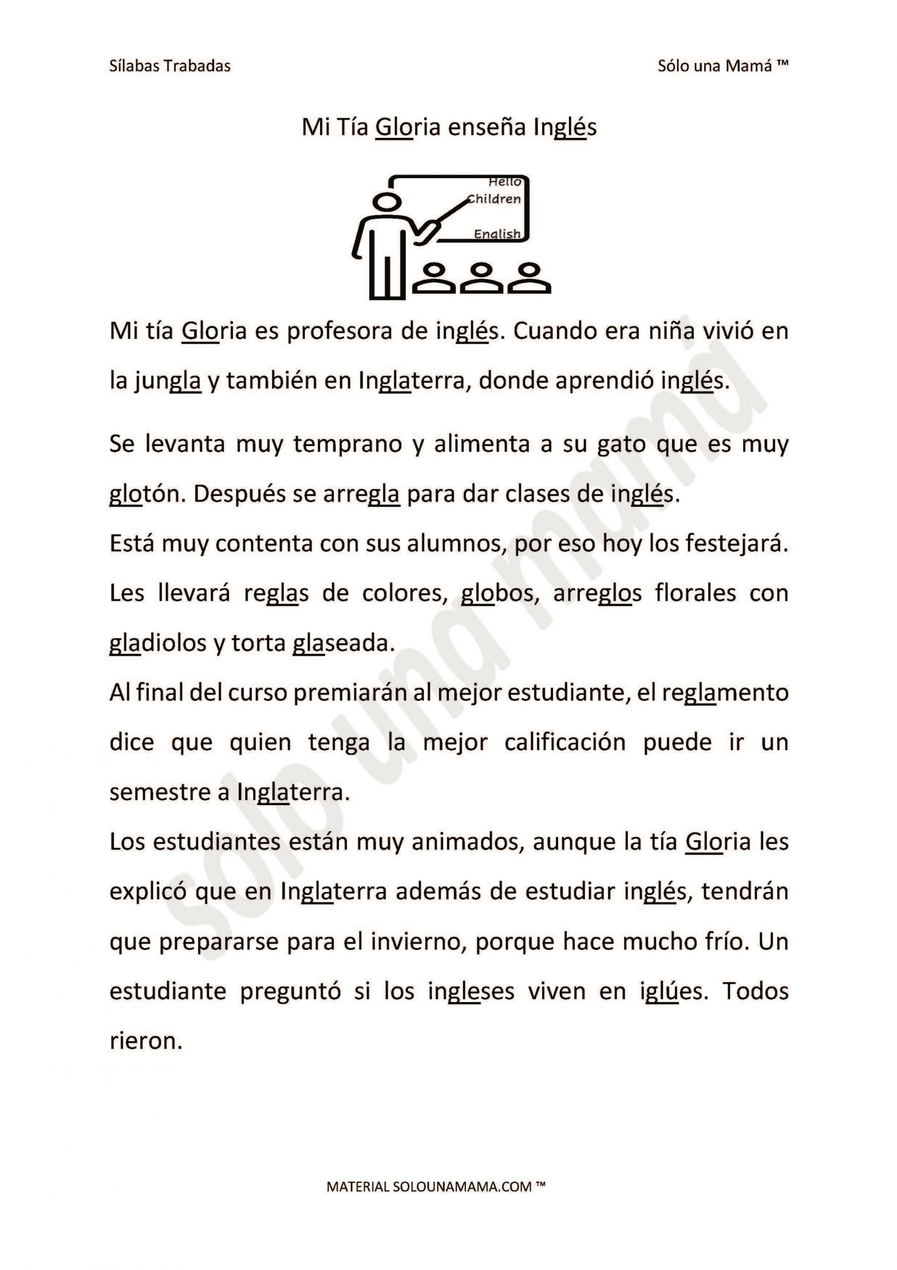 Ejercicios con Sílabas Trabadas GL - Sólo Una Mamá