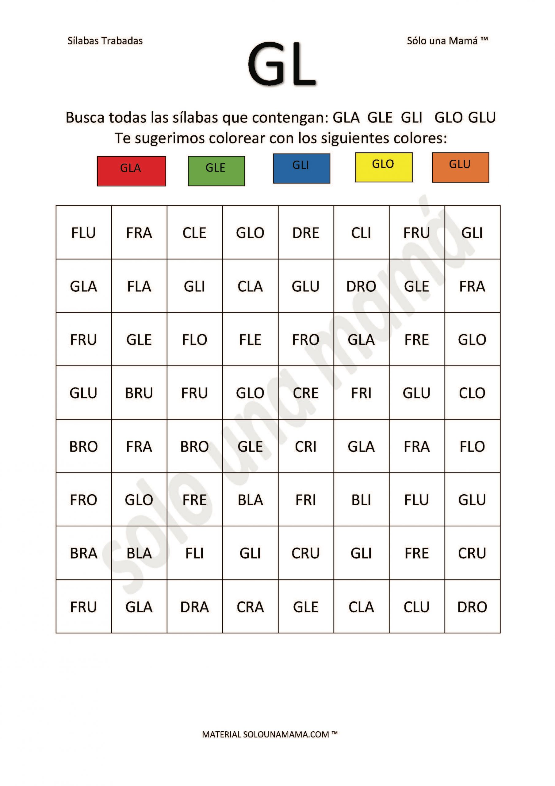 Ejercicios con Sílabas Trabadas GL - Sólo Una Mamá