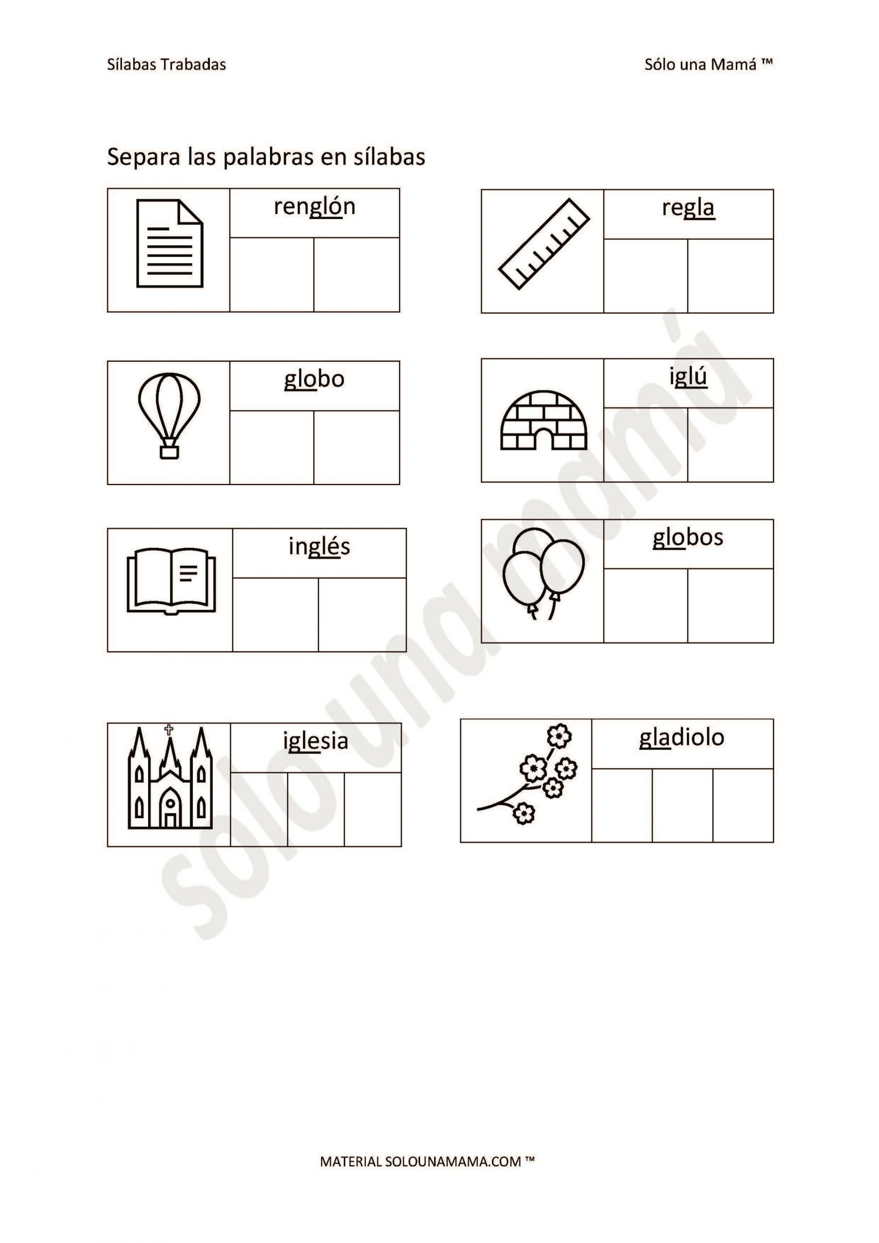 Ejercicios con Sílabas Trabadas GL - Sólo Una Mamá