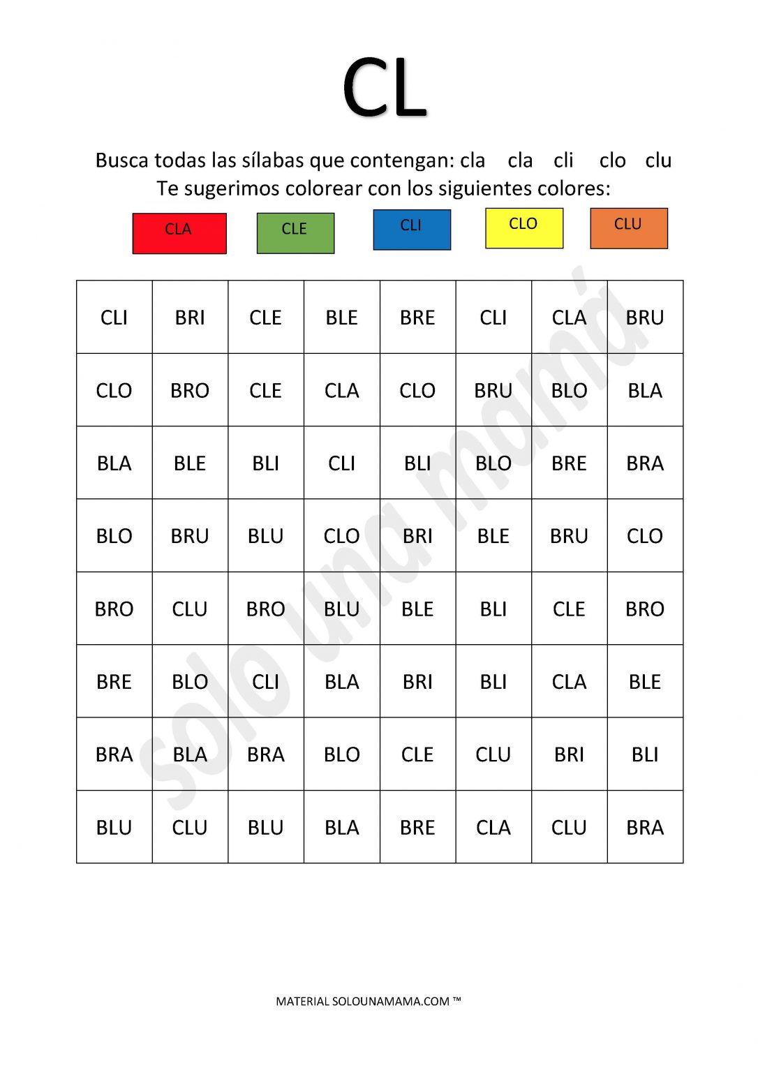 Ejercicios con la Sílaba Trabada CL - Sólo Una Mamá