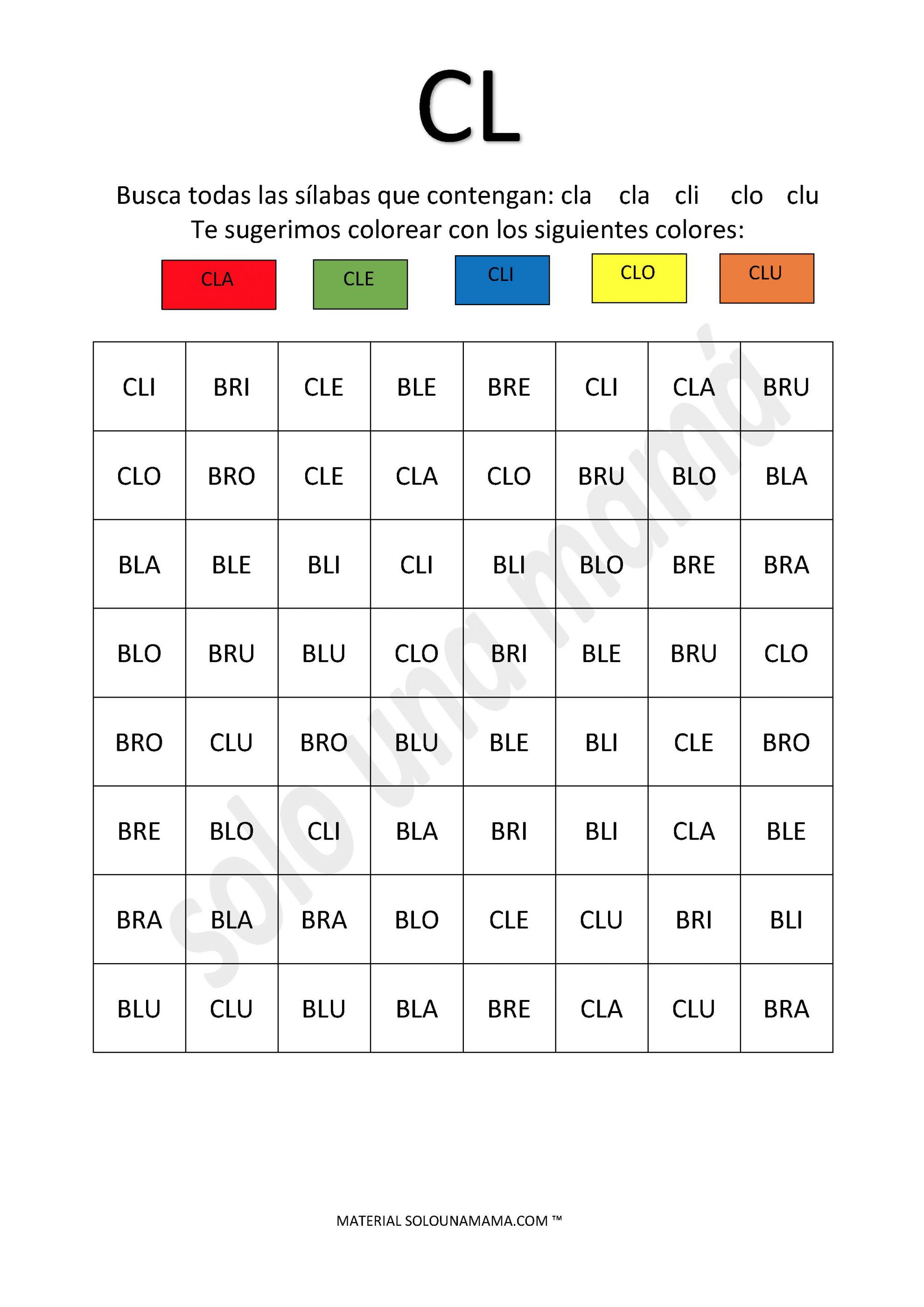 Ejercicios con la Sílaba Trabada CL - Sólo Una Mamá