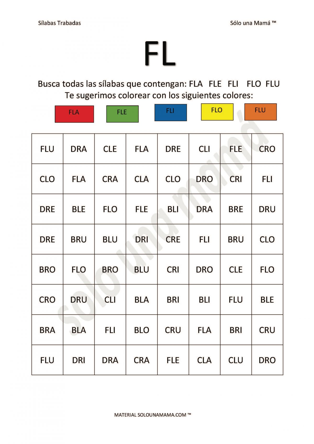 Ejercicios con Sílabas Trabadas FL - Sólo Una Mamá