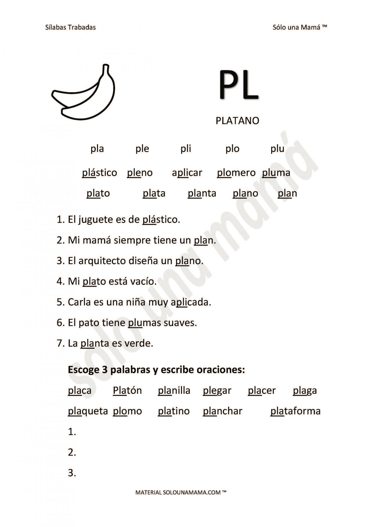 Ejercicios con Sílabas Trabadas PL - Sólo Una Mamá Ejercicios con Sílabas Trabadas PL - Sólo Una Mamá