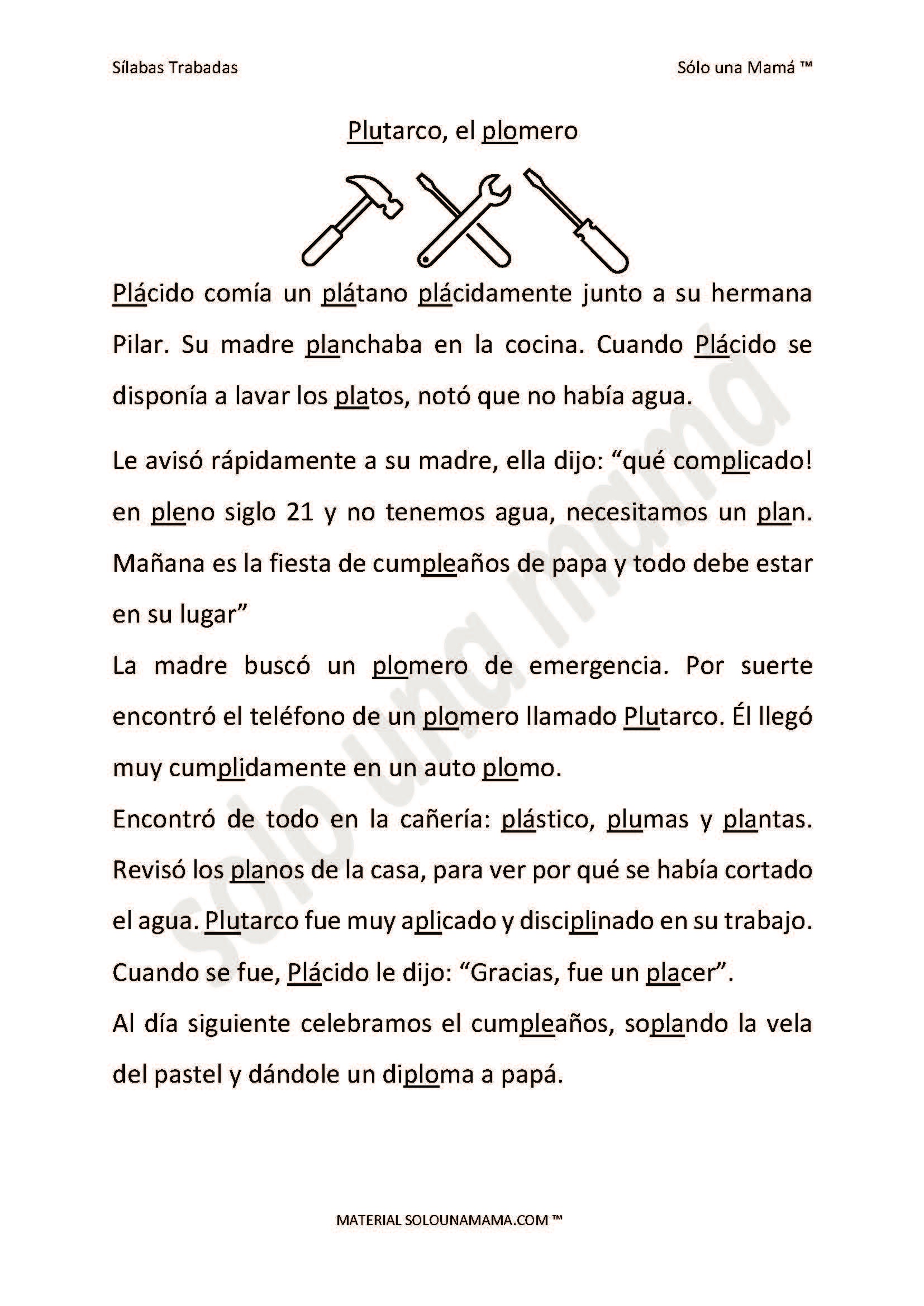 Ejercicios con Sílabas Trabadas PL - Sólo Una Mamá