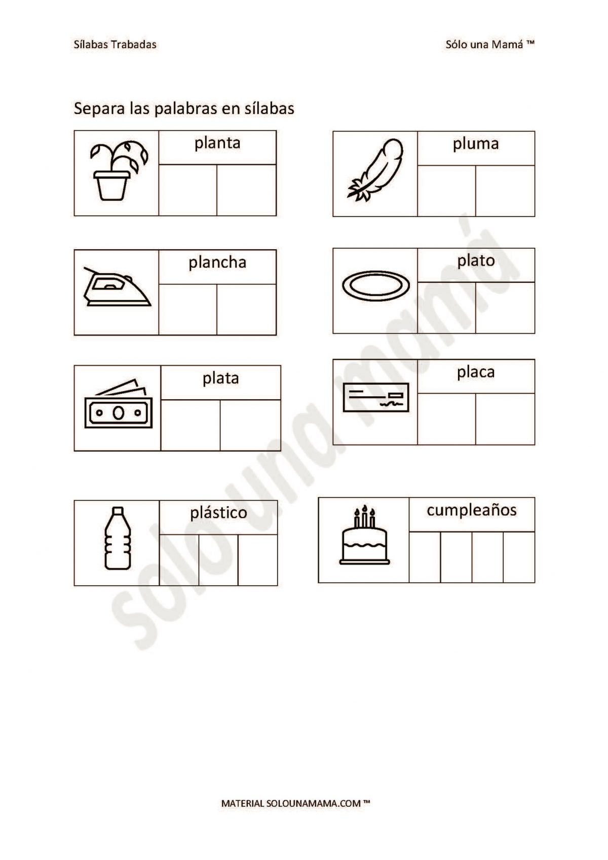 Ejercicios con Sílabas Trabadas PL - Sólo Una Mamá