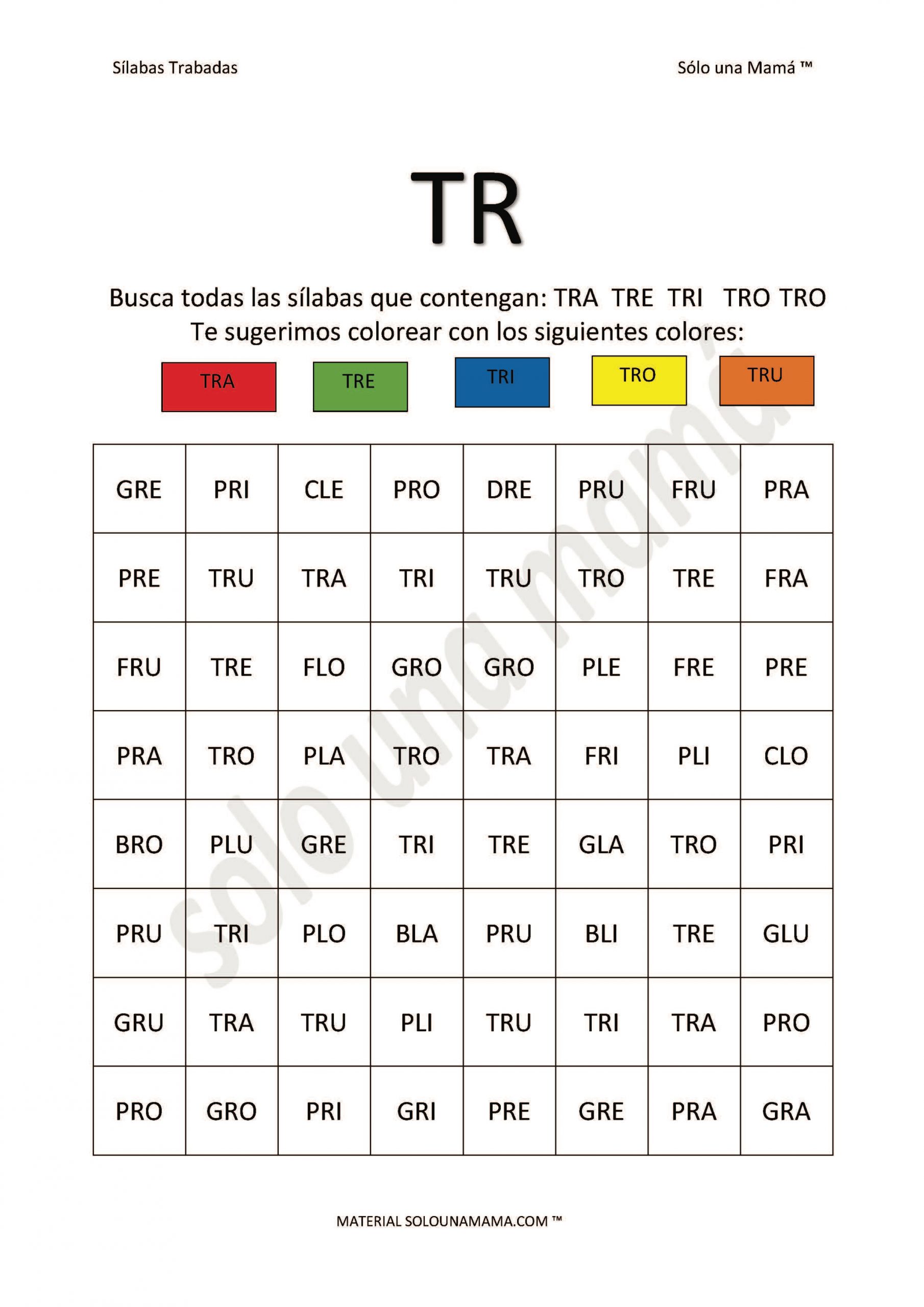 Ejercicios con Sílabas Trabadas TR - Sólo Una Mamá