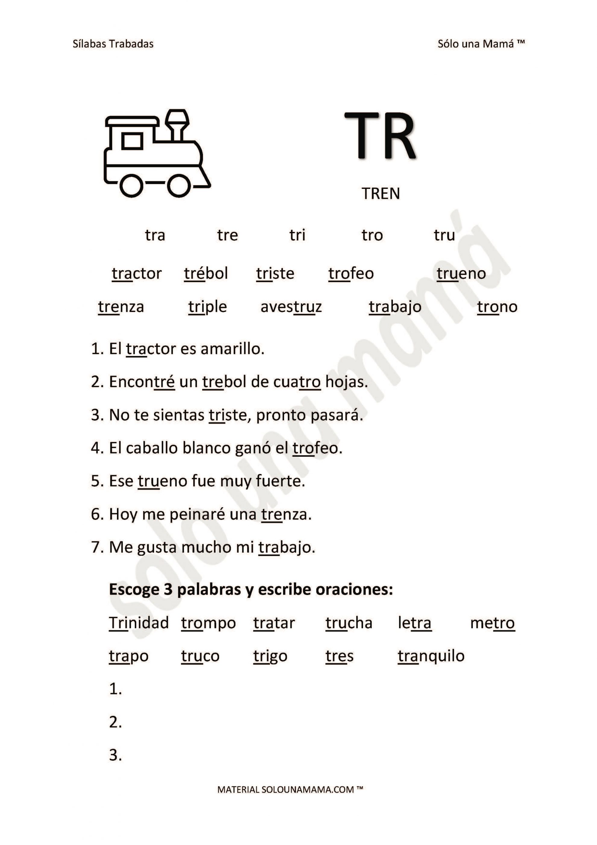 Ejercicios con Sílabas Trabadas TR - Sólo Una Mamá